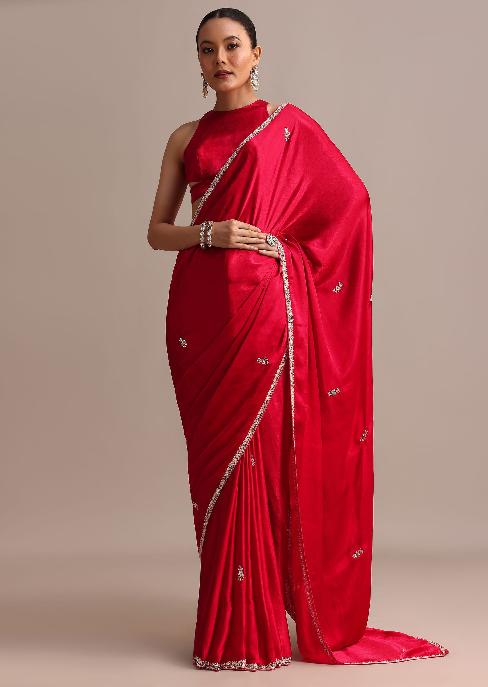 simple saree with stone border
