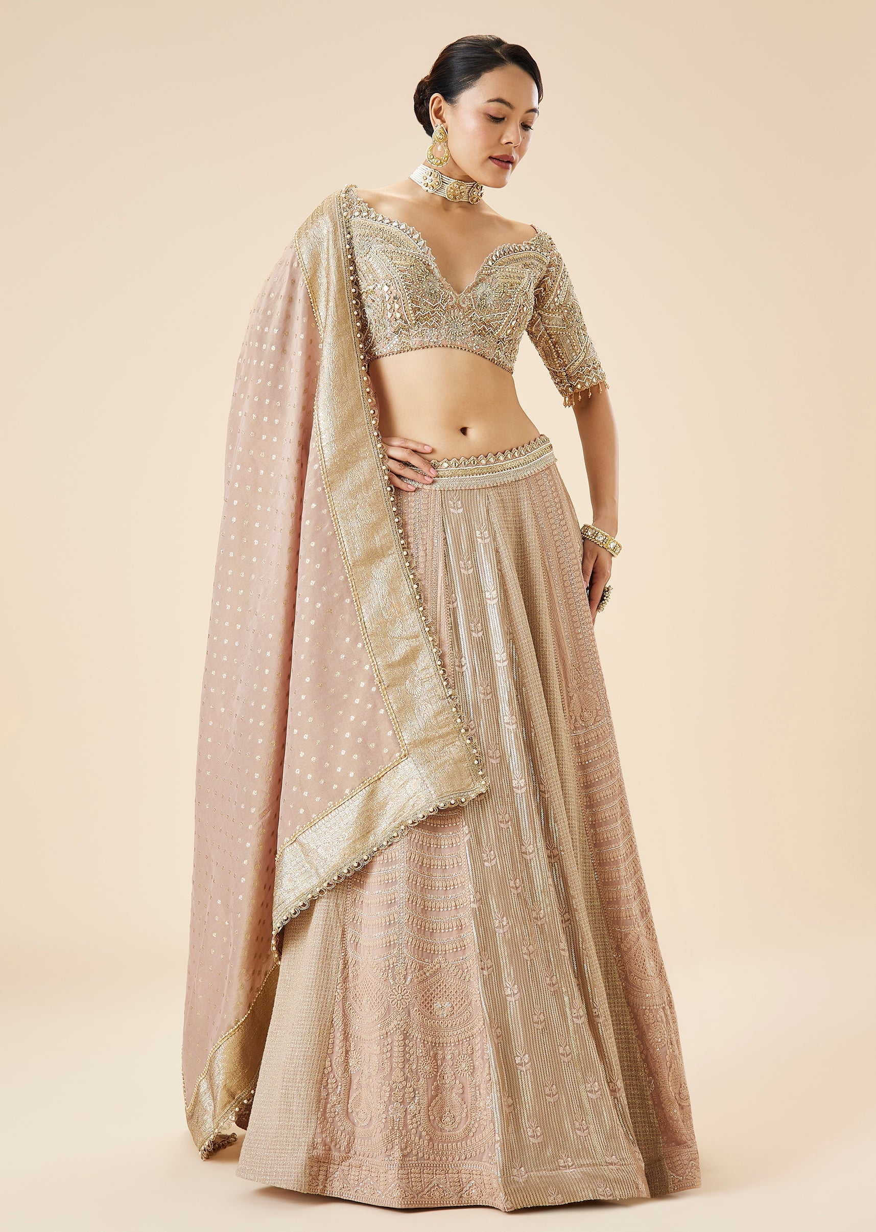 Buy Dusty Pink Embroidered Bridal Lehenga Set | KALKI Fashion India