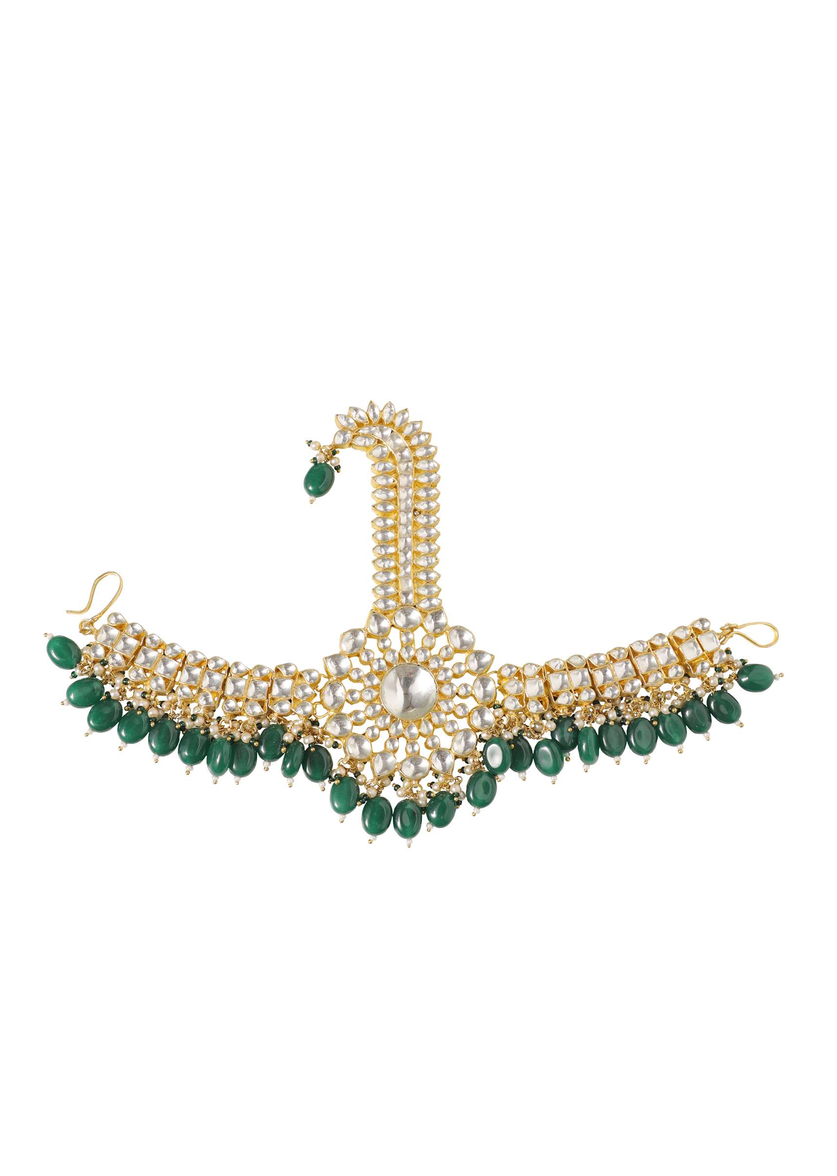 Buy Gold Finish Kundan Kalgi In Mix Metal With Emerald Green Stones ...